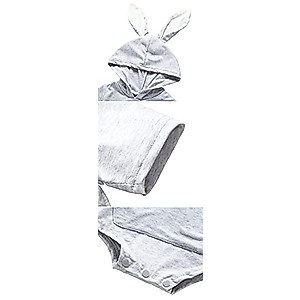 Symunnia Newborn Infant Baby Girl Boy Bunny Hooded Romper Cartoon 3D Rabbit Pocket Jumpsuit Short Sleeve(12-18months,Grey)