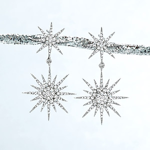Ross-Simons 0.94 ct. t.w. Diamond Starburst Drop Earrings in 14kt White Gold