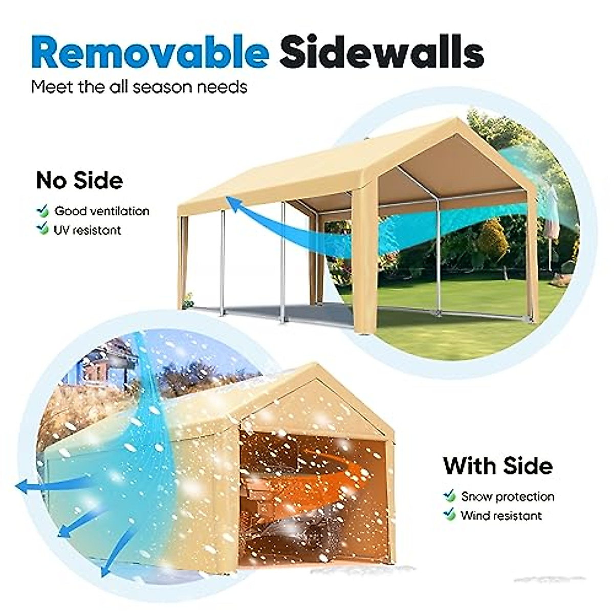 Quictent 10’x20’ Heavy Duty Car Canopy Carport Galvanized Car Shelter with Reinforced Steel Cables and Ground Bars