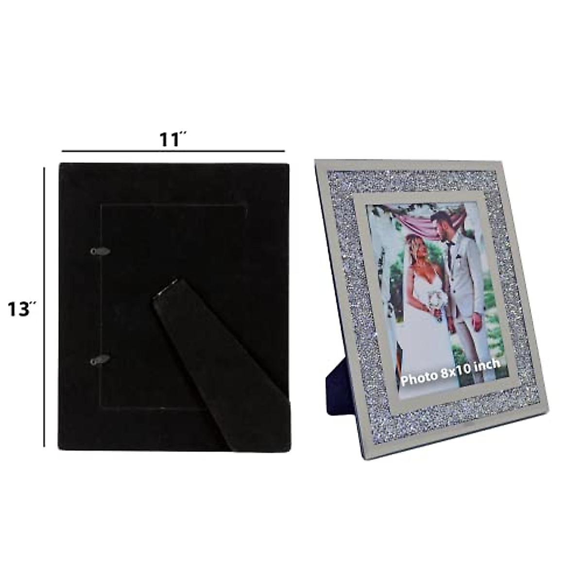SW SAINT WINO 8x10 Picture Frame Set, Wedding Picture Frame and Family Pictures Ideal for Gifts, Crystal Silver Glass Photo Frame, Crushed Diamonds 2 Piece Pack for Tabletop Display.