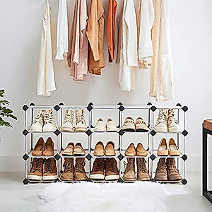 SONGMICS Shoe Rack, Space-Saving 15-Count Plastic Shoe Storage Organizer Unit, Shoe Cabinet, Ideal for Entryway Hallway Closet Garage, 14.2 x 44.5 x 34.6 Inches, Transparent ULPC44S