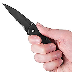 Kershaw Leek Black Serrated EDC Pocketknife, 3" Sandvik 14C28N Steel Blade, Assisted Opening Folding Knife