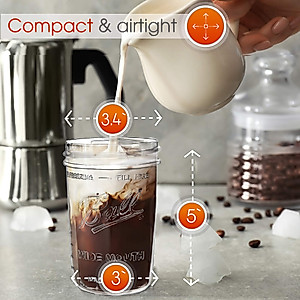 Reusable Wide Mouth Smoothie Cups Boba Tea Bubble with Lids and Silver Straws Mason Jars Glass (2-pack, 16 oz mason jars)