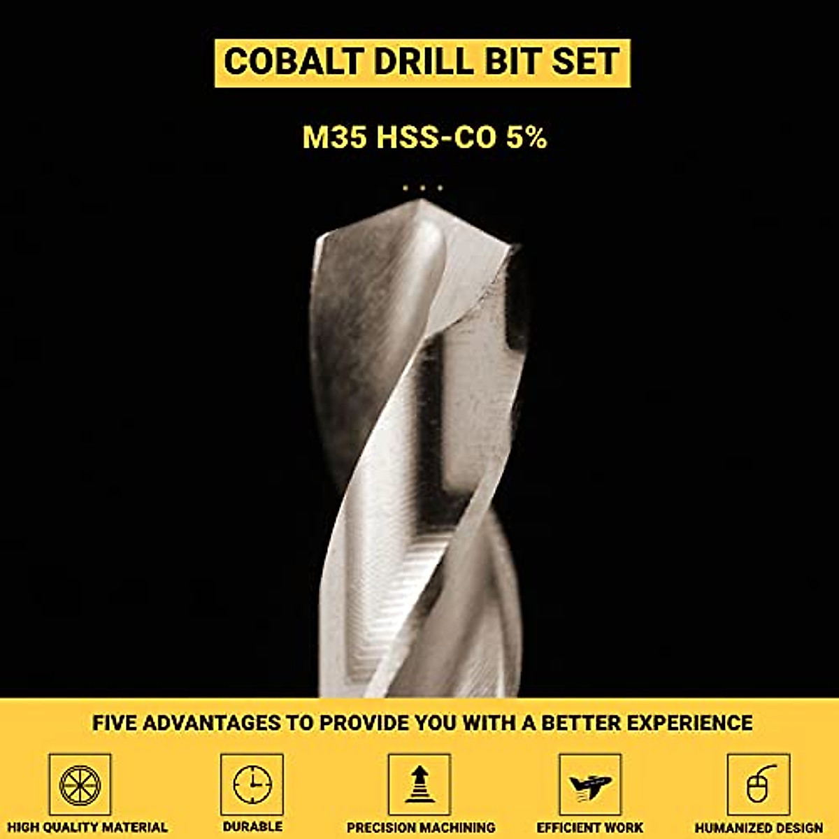 XLCMSY Cobalt Drill Bit Set, M35 HSS Straight Shank Twist Drill Heat Resistant Metal Drill Bits for Hard Metal, Stainless Steel, Hardened Steel, Cast Iron and Wood, 1/16"-1/4" (13 Pcs)
