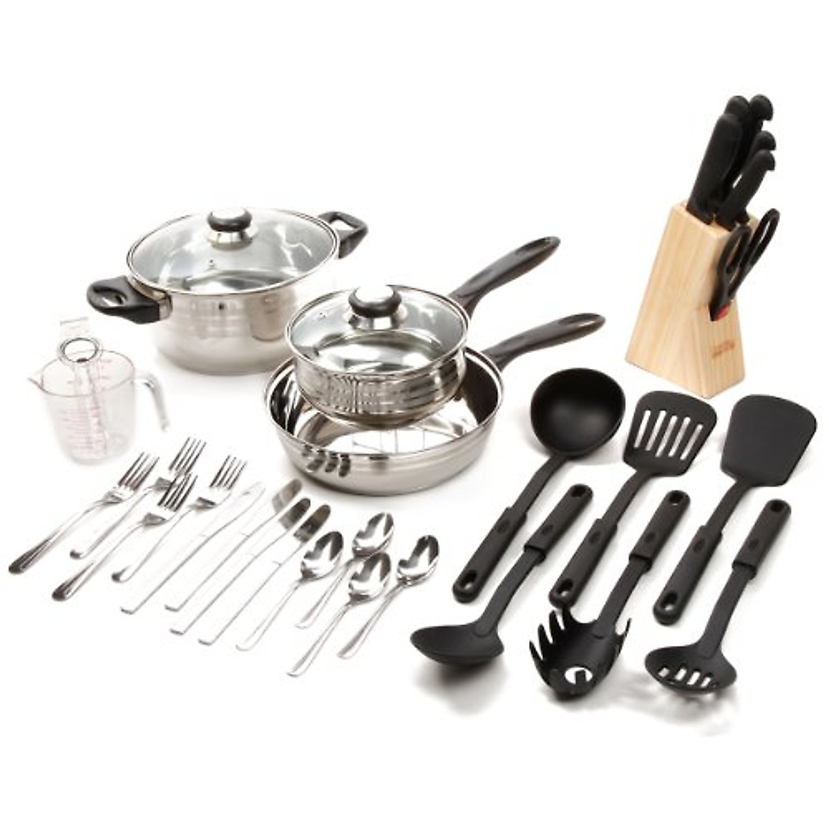Gibson Home Back to Basics Stainless Steel Cookware Set, 32-Piece , Stainless Steel,Silver