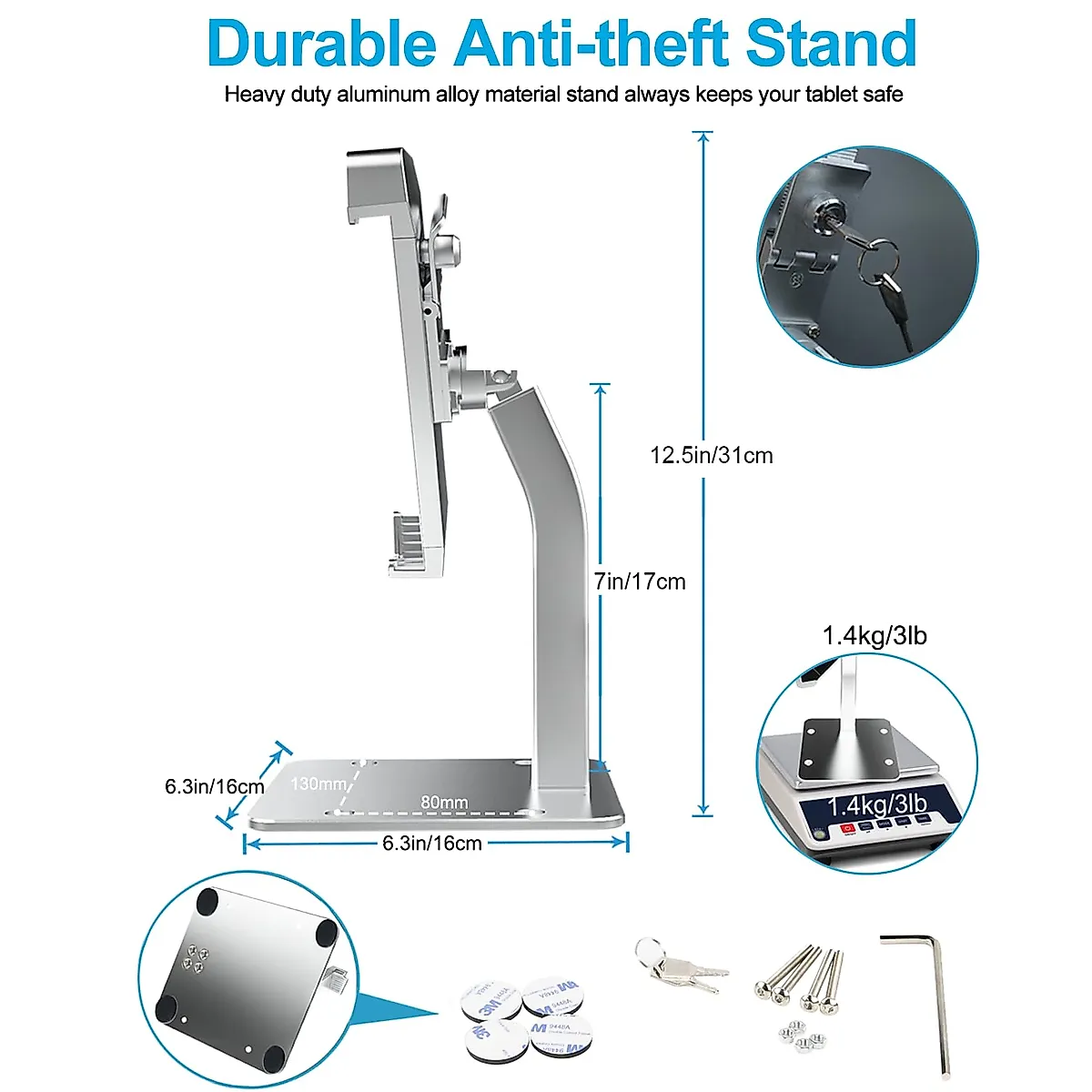 woleyi Anti-Theft Desktop Tablet Kiosk Stand Holder, Heavy Duty Countertop Tablet POS Display Mount with Security Lock and Key, Compatible with iPad Pro/Air/Mini, Galaxy Tabs, More 7-11" Tablets