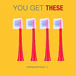 4-Pack Replacement Toothbrush Heads- Sonic V200 Rechargeable Kids Electric Toothbrushes, 7X More Plaque Removal, End-Rounded Soft Bristles, Comfortable & Efficient Clean Teeth, Perfect for Kids