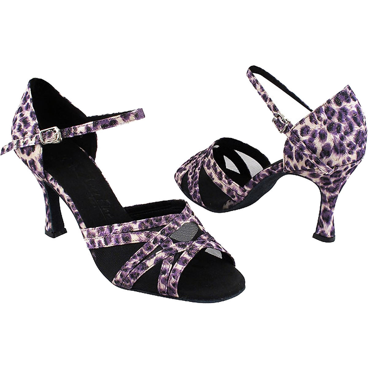 Women's Ballroom Dance Shoes Tango Wedding Salsa Dance Shoes Purple Leopard & Black Mesh Sera1398EB Comfortable - Very Fine 2.5" Heel 7.5 M US [Bundle of 5]