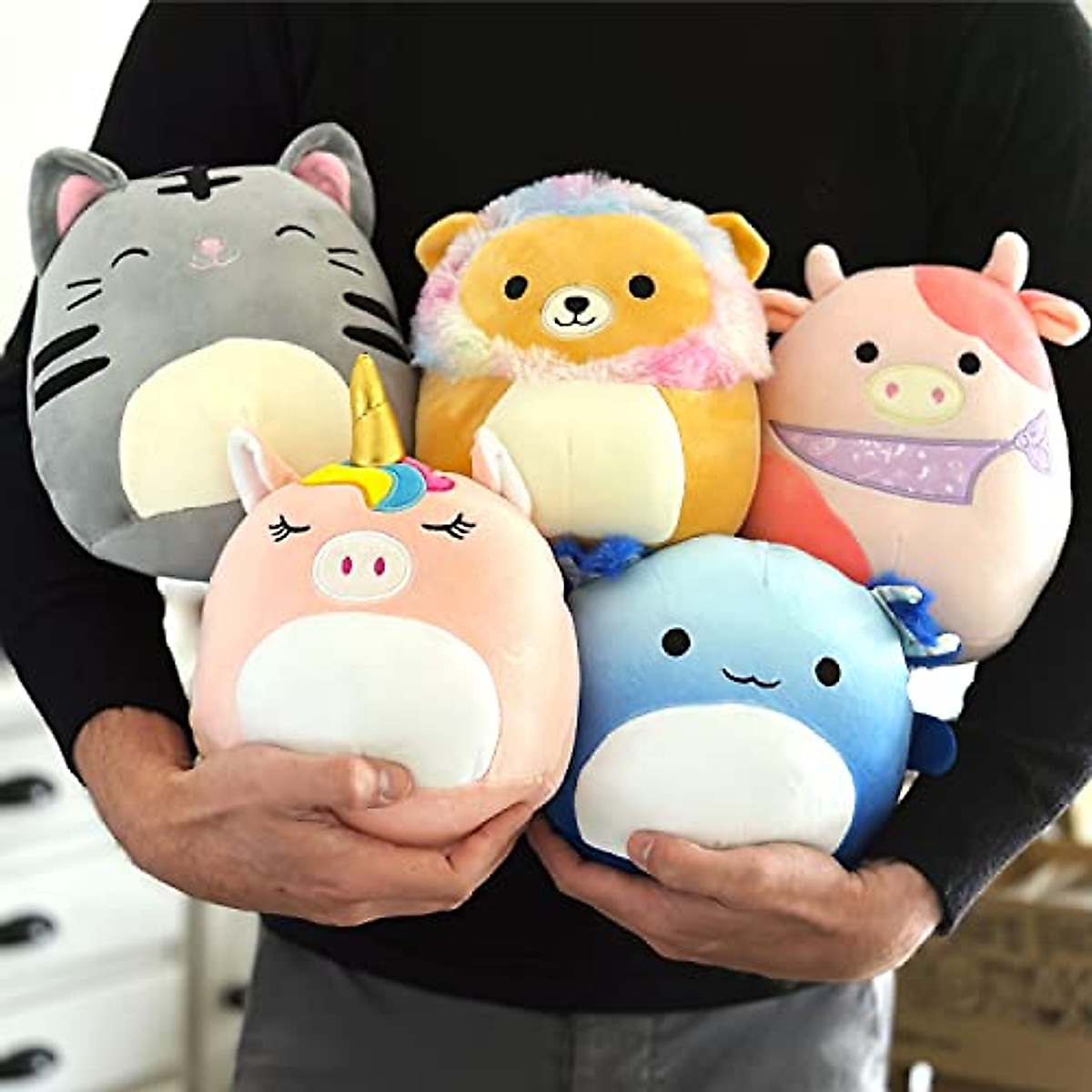 SQUISHY PLANET - 8" Plush Pillow - 5 Pack in Super Mystery Box (+ Pack Crayons) - Decorative Pillows for Bed, Sofá or Chair Cute Plushies Jumbo - Great Gift!