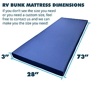 Foamma 3” x 28” x 73” Water Resistant Gel Memory Foam RV Bunk Mattress, Firm High Density Foam Base, Comfortable and Durable Polyester Cover, Truck, Camper, Travel Trailer, Made in USA!