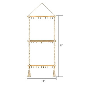 Dahey Hanging Jewelry Organizer Macrame Necklace Holder with 30 Hooks Wall Mounted Jewelry Hanger Over Door Necklace Rack with Tassel for Necklaces Bracelet Earrings Display Headband Bow Organizer