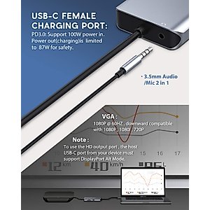 USB C Hub, Type C Adapter, Falwedi 10-in-1 Dongle with Ethernet, 4K@30Hz HDMI, VGA, 3 USB3.0, SD/TF Card Reader, Audio, USB-C PD 3.0, Compatible for MacBook Air Pro and Other Type C Laptops