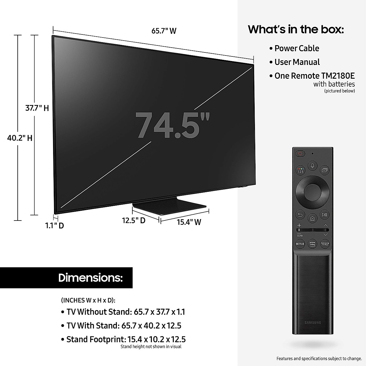 Samsung QN75QN90AA 75" Neo QLED QN90 Series 4K Smart TV Titan Black with a Samsung HW-T650 Bluetooth Soundbar with Dolby Audio Wireless Subwoofer (2021)