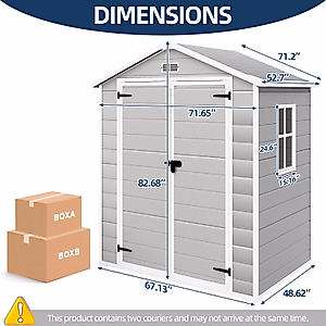 Resin Shed 6x4.4FT,Plastic Shed,Outdoor Storage Shed for Garden Tool,Waterproof Resin Shed with Floor,Lockable Doors for Patio,Yard,Lawn (Gray)
