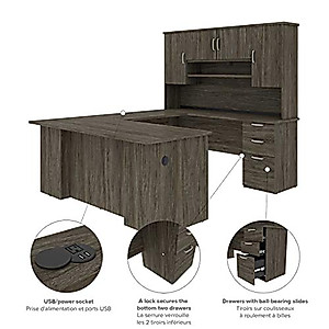 Bestar Murzim U or L-Shaped Executive Desk with Hutch, 71W, Walnut Grey