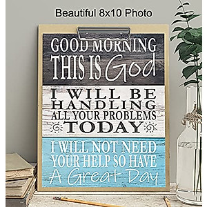 God Wall Decor - Religious Wall Decor - Spiritual Christian Gifts for Women, Men - Catholic Gifts - Funny Christian Wall Art - Inspirational Quotes Wall Decor Sign - Faith Wall Decor - Light Blue