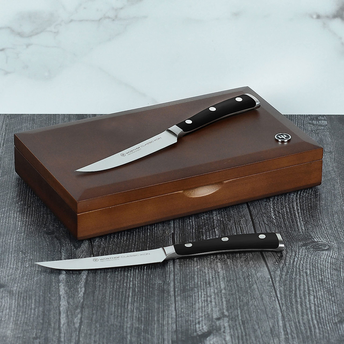 Wusthof Classic Ikon 6 Piece Steak Knife Set with Wood Case (Black Handles)