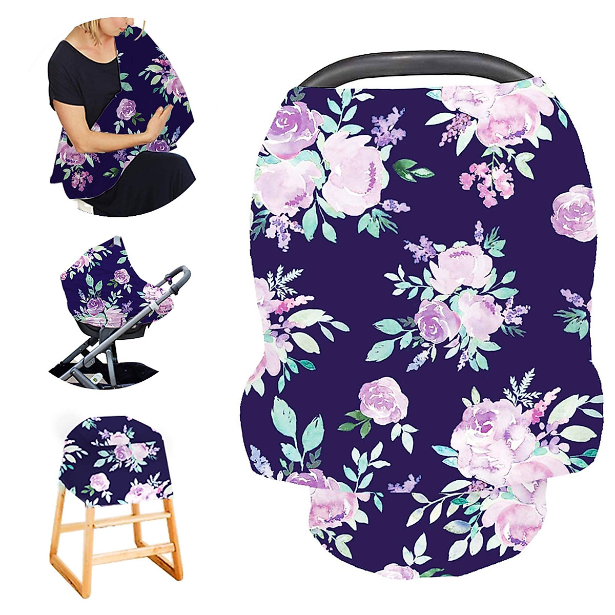 Violet Flower Baby Car Seat Cover and Swaddle Cocoon