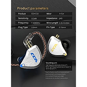 CCA C12 in Ear Monitor Headphones 5BA 1DD Hybrid HiFi IEM Earphones Noise Isolating Stereo Wired Earbuds for Musicians Audiophile Singers DJ