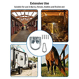 Nahntaipy Horse Tie Ring, Horse Cross Ties Set of 4 with Spring Snap Hook Carabiners, for Horse Stall Guards Blocker Hitching Barn Supplies 2 inch