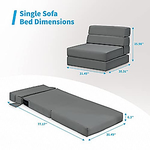 Mjkone Folding Futon Sofa Bed, Modern Convertible Couch for Compact Living Room Office Apartment Space, Modular Sectional Sofa for Resting Camping- Single, Dark Grey