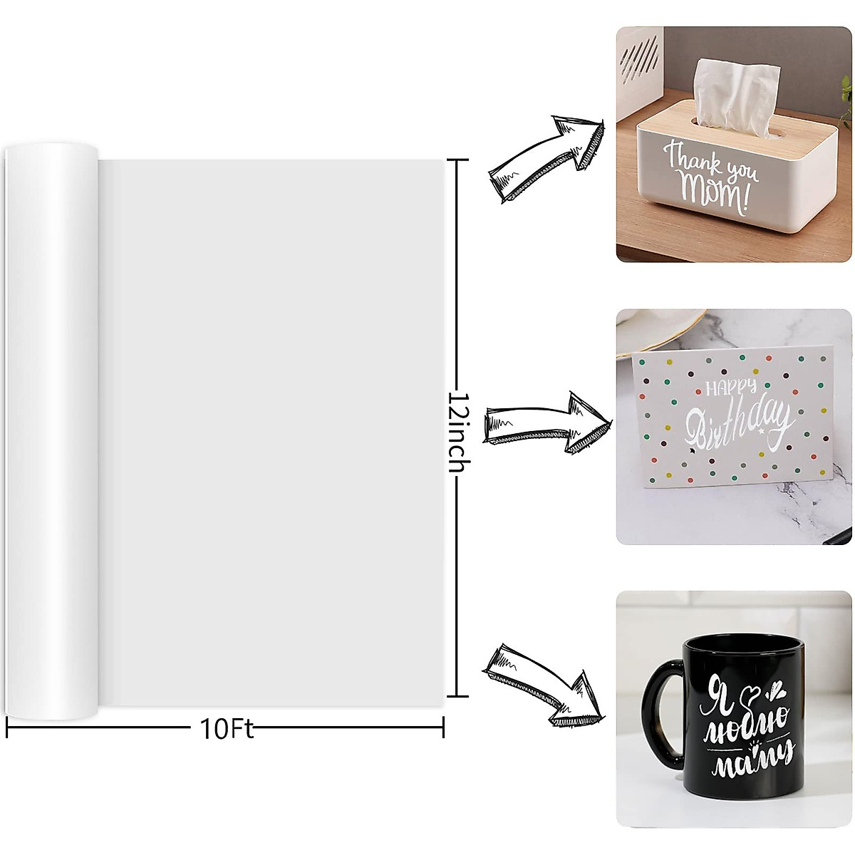 Prime Vinyl Matte White Permanent Vinyl Roll, 12" x 10 Ft Matte White Vinyl for Cricut- Self Adhesive Vinyl for Silhouette Cameo, Decor Sticker, Cutting Machine, Home Decal