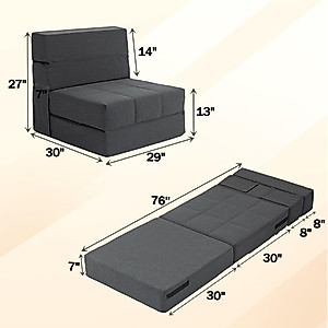 HXZDZ Folding Sofa Bed - Convertible Sleeper Chair, Fold Out Couch,7 inch Memory Foam Floor Mattress, Futon Sofa for Living Room/Apartment/Home Office, Single Size, Dark Grey