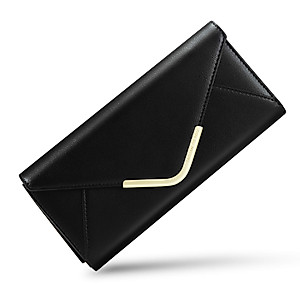 OYATON Snap Clutch Wallet for Women, Soft Faux Leather Long Womens Wallet with Zip Coin Pocket Credit Card Holders Organizer and Phone Holder (Black)