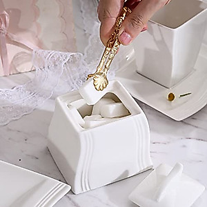 MALACASA Porcelain Creamer and Sugar Set, Ivory White Serving Set for Coffee and Tea,1-Piece Milk Jug and 1-Piece Sugar Pot with Lid, Set of 3, Series Flora