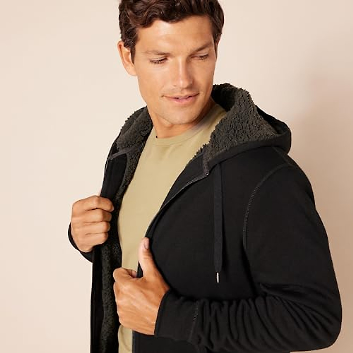 Amazon Essentials Hoodie For Men, Sherpa-Lined Full-Zip Fleece Sweatshirt, XX-Large, Color: Black