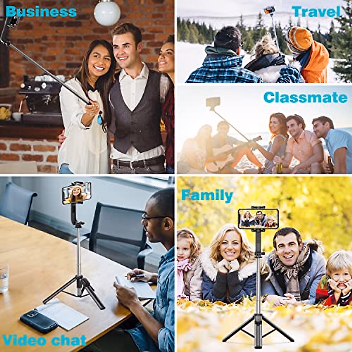 Selfie Stick, Extendable Selfie Stick Tripod with Wireless Remote, Portable Phone Tripod Stand for Group Selfie/Live Streaming/Video Recording Compatible with All Cellphone, Compact Size & Lightweight