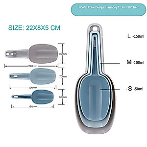 3 in 1Ice Scoop Set, Multi Purpose Plastic Kitchen Scoops Canisters, Ice Scooper for Freezer, Rice, Canisters, Flour, Dry Foods, Candy, Pop Corn, Coffee Beans and Pet Food