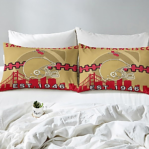 Erosebridal Boys Football Bed Sheets Set for Youth,Rugby Sheet Set Full American Football Lovers Sheets Ball Game Flat Fitted Sheet with 2 Pillow Shams,Red Yellow,(San Francisco)