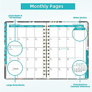 Ymumuda 2023 Planner, Weekly Monthly Planner 2023, 12 Months, JAN.2023 - DEC.2023, 8.4"×6", Spiral Planner Notebook with Stickers, Elastic Closure, Inner Pocket, Coated Tabs, Blue Embroidery Floral