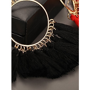 Gejoy Tassel Hoop Earrings Fan-shaped Drop Earrings Dangle Eardrop for Women Party Bohemia Dress Accessory, 3 Pairs