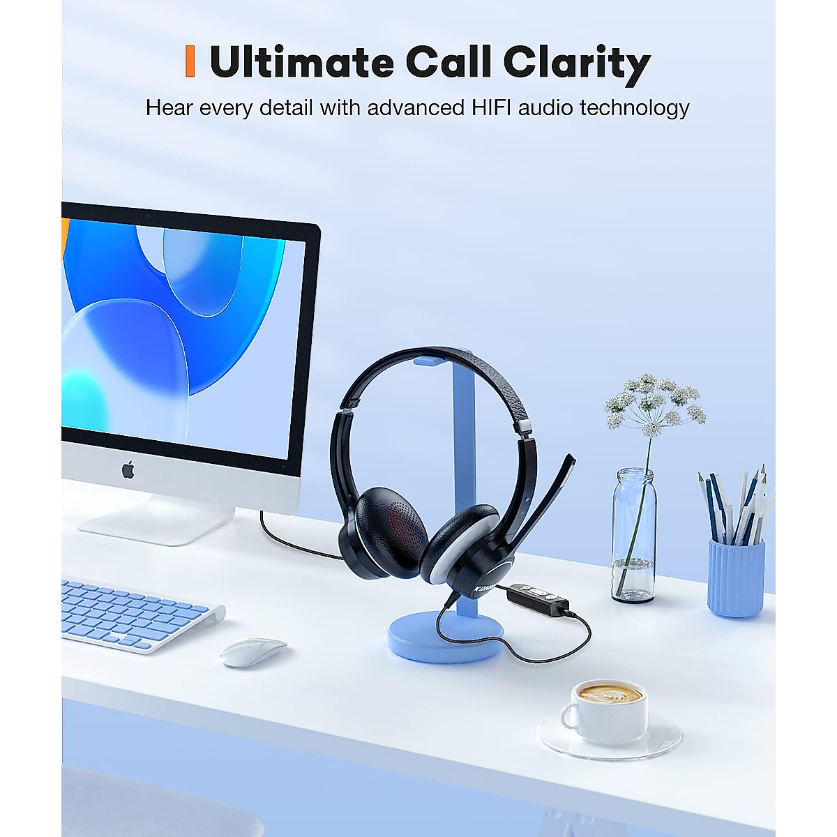 KONNAO USB Headset with Microphone, 3.5mm Wired Computer Headsets with Noise Cancelling Microphone, Stereo Headphones with MIC for PC, in Line Controls, Work Headset for Skype Zoom Tablet Laptop