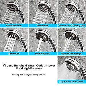 Welan Shower Head with Handheld High Pressure,7 Functions Hand Held Shower head with Stainless Steel 60 inch Hose-Chrome Finish, High Flow Hand Held Rain Showerhead