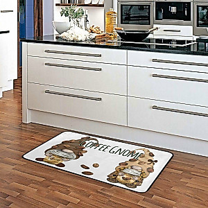 Aslsiy Coffee Gnome Kitchen Rug Coffee Beans Area Rug Door Mats Bath Welcome Rugs for Floor Bedroom Living Room Home Decor 39" X 20"