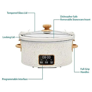 The Pioneers Womans Programmable 6 Qt Digital Slow Cooker with Locking Lid, Touchscreen Controls, Dishwasher Safe, Perfect for Potlucks, Family Meals, Spill-Free Transport (Linen Speckle)
