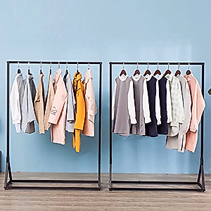 FURVOKIA Modern Simple Heavy Duty Metal Rolling Garment Rack with Wheel,Retail Display Clothing Rack, Single Rod Floor-Standing Hangers Clothes Shelves (Black Square Tube A, 47.2 L)