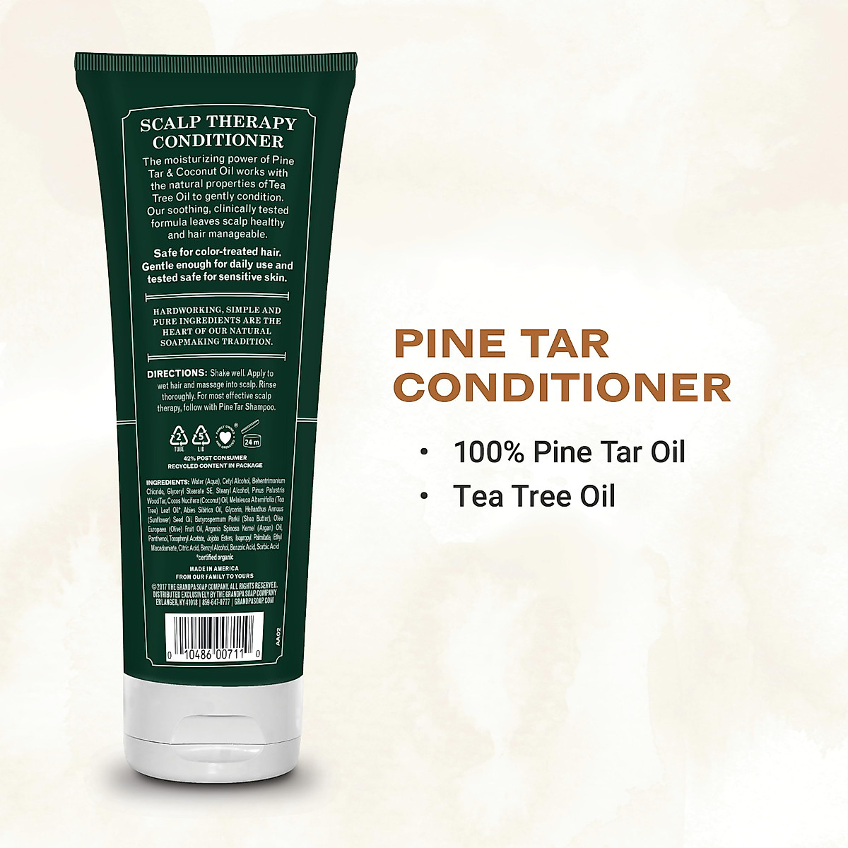 The Grandpa Soap Company Pine Tar Conditioner - Sooths and Moisturizes Dry Scalp, With Pine Tar and Tea Tree Oil, All Hair Types, Vegan, Sulfates and Parabens Free, 8 Fl Oz