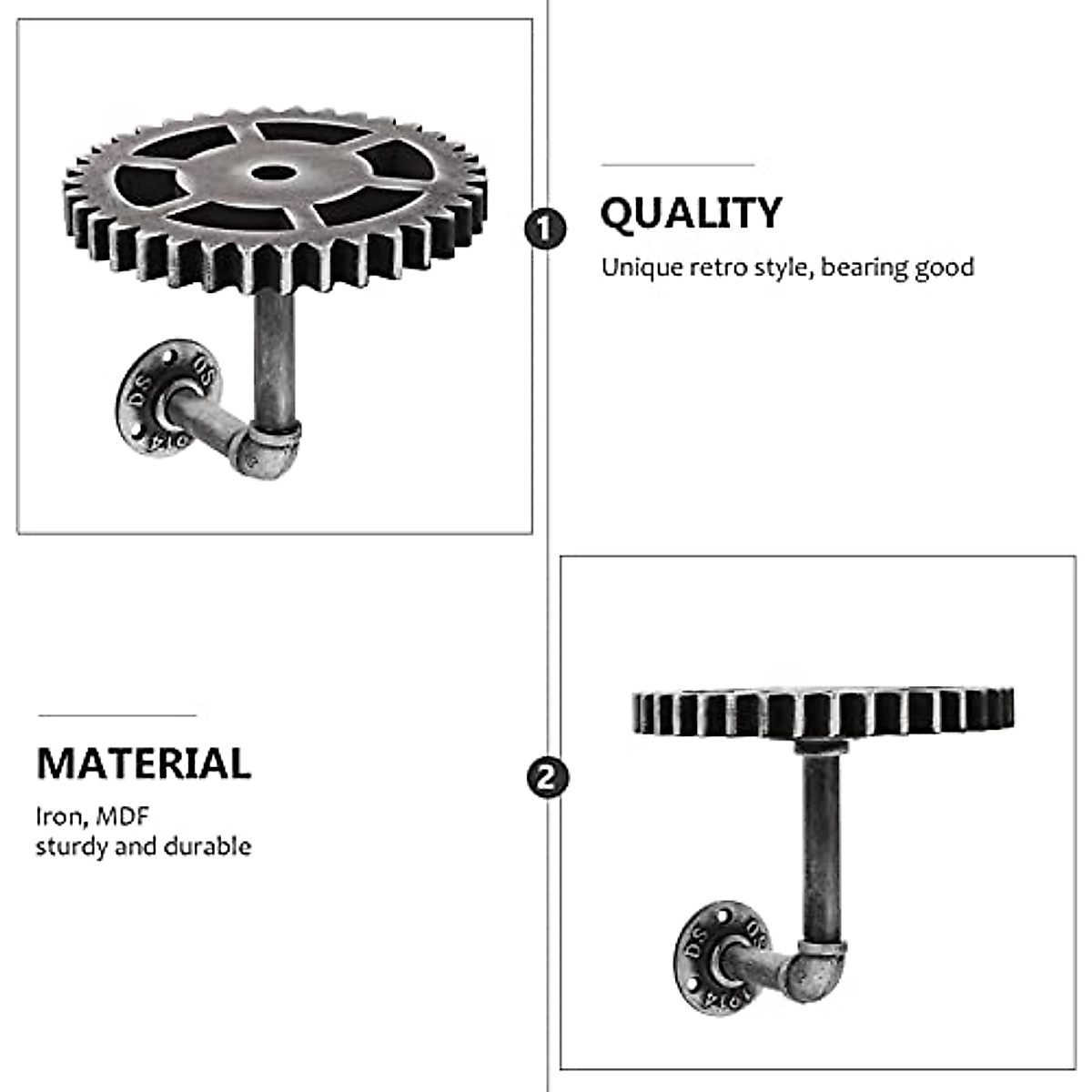 YARNOW Wall Mounted Floating Shelf Steampunk Industrial Metal Pipe Rack with Gear Design Wood Shelf Vintage Bracket