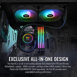Thermaltake Floe RC240, AMD (AM5/AM4) / Intel (LGA 1700/1200), TT RGB Plus Software/Motherboard Sync ARGB Controlled, 240mm PWM All-in-One CPU & Memory Liquid Cooler CL-W271-PL12SW-A
