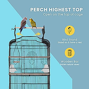 VIVOHOME 59.8 Inch Wrought Iron Bird Cage with Play Top and Rolling Stand for Parrots Conures Lovebird Cockatiel Parakeets Black