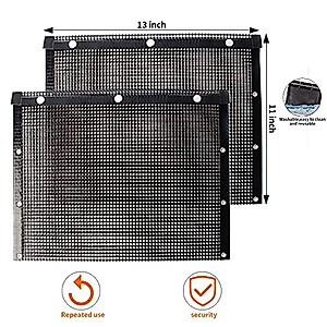 AOOCAN Mesh Grill Bags 13.2 x 10.6 Inch Set of 2-100% Non-stick Heavy Duty Barbecue Grill Bags, Reusable and simple to Clean, Works on Charcoal Grill Outdoor Gas Charcoal BBQ - Extended Warranty