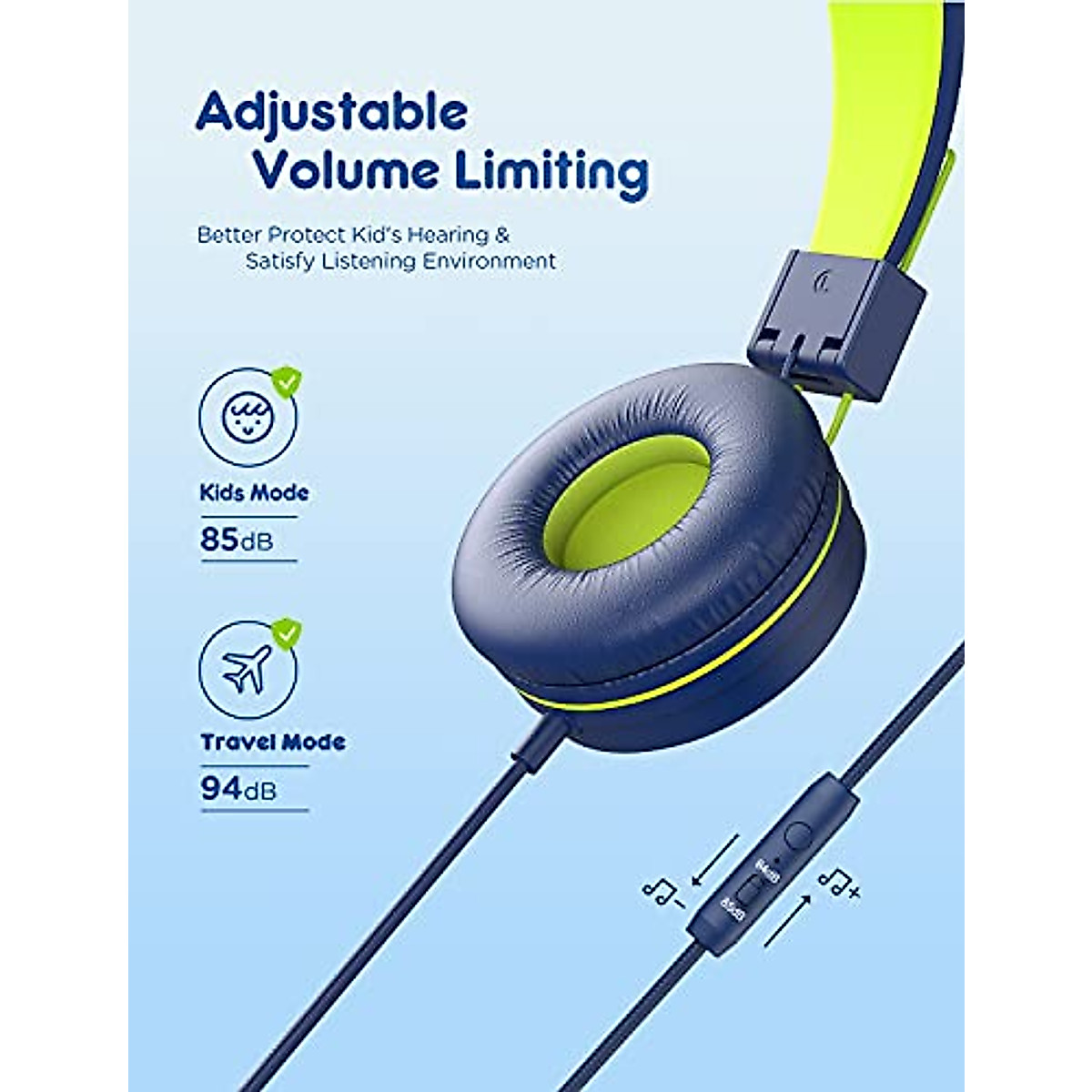 iClever Kids Headphones with Microphone - 85dB/94dB Volume Limited - Stereo 3.5mm Jack Tangle-Free Wired Headphones for Kids, Foldable - Childrens Headphones for Boys/Girls/School/Travel/iPad, Green