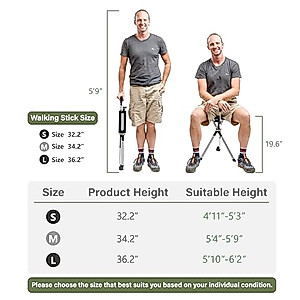 STEP2GOLD Ta-Da Chair Series 2- Portable Walking Stick, Cane with Seat, Foldable Chair, Hiking Stick, for Camping, Hiking, Lightweight Aluminum, Easy Carry, Anti-Slip (34.2"/Black)