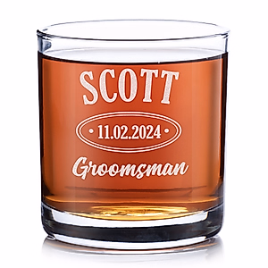 Lifetime Creations Engraved Personalized Groomsman Whiskey Glass - Custom Groomsmen Proposal Gift for Wedding, Old Fashioned Cocktail Glass, Dishwasher Safe (Option A)