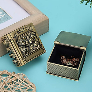 Agatige 2pcs Baby Tooth Fairy Box, Baby First Tooth and Curl Keepsake Box Tooth Holder Book Shaped Trinket Box Gift Box for Child Kids