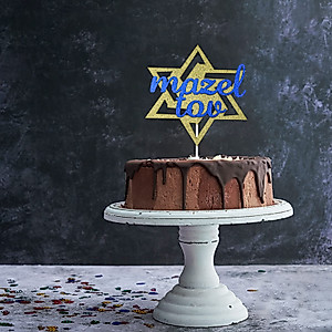 Mazel Tov Cake Topper, Jewish Congratulations Party Decorations, Star Of David Cake Decor, Bat Mitzvah, Bar Mitzvah Supplies (Double-sided Glitter)